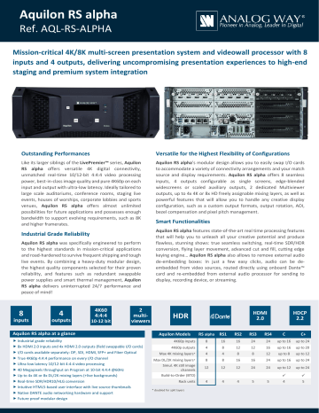 Analog Way Aquilon RS alpha Datasheet | Manualzz