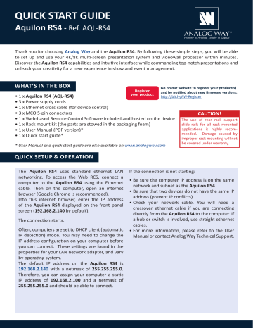 Analog Way Aquilon RS4 Quick Start Guide | Manualzz