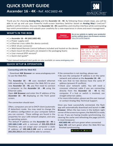 Analog Way Ascender 16 Quick Start Guide | Manualzz