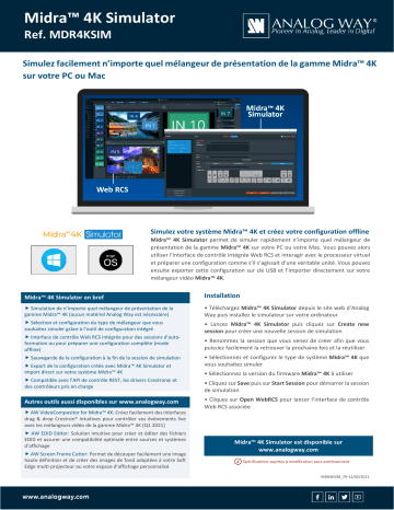 Analog way Midra 4K Simulator Fiche technique | Manualzz