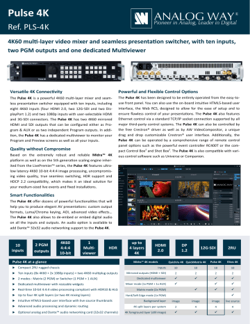 Analog Way Pulse 4K Datasheet | Manualzz