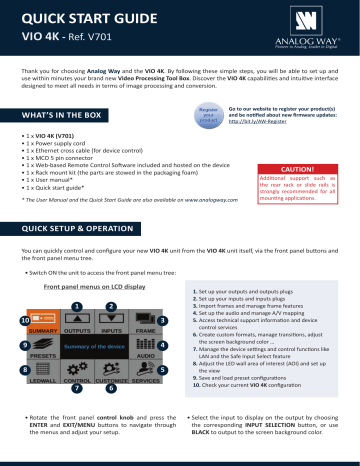 Analog Way VIO 4K Quick Start Guide | Manualzz