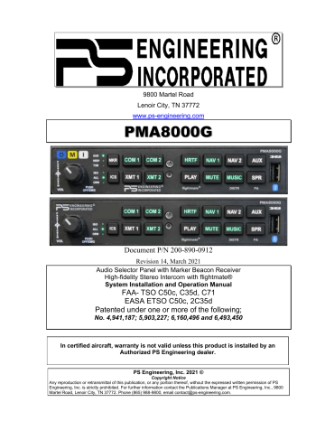 PS Engineering PMA8000G AUDIO PANEL Installation Manual | Manualzz