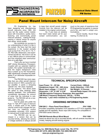 PS Engineering PM1200 INTERCOM Datasheet | Manualzz