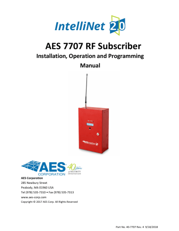 AES 7707P-88-ULP-M IntelliNet 2.0 Fire Subscriber Manual | Manualzz