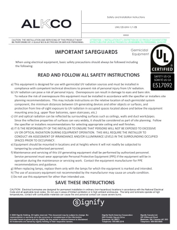 Alkco UV-C Louvered Wall Install instructions | Manualzz