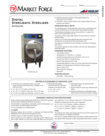 Market Forge STM-EDX Sterilmatic Sterilizer Spec Sheet | Manualzz