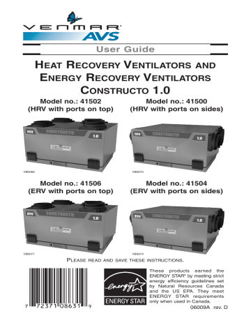 Venmar 41506 Air exchanger User Guide | Manualzz