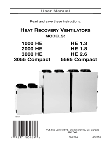 Venmar 43300 Air exchanger User Guide | Manualzz
