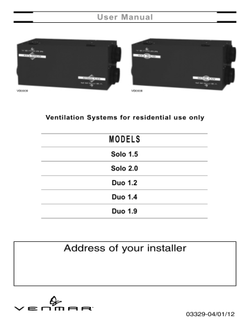 Venmar 45725 Air exchanger User Guide | Manualzz