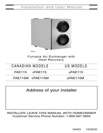 Venmar FAE115M Air exchanger User Guide | Manualzz