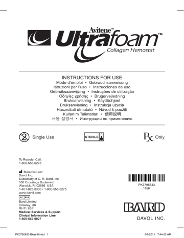 Bard Avitene Ultrafoam Instructions For Use Manual | Manualzz