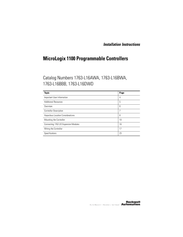Rockwell Automation MicroLogix 1100 Series Installation Instructions ...