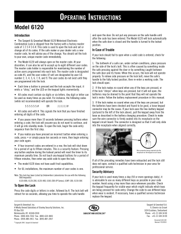 Sargent Greenleaf 6120 Electronic Safe Lock Operating Instructions ...