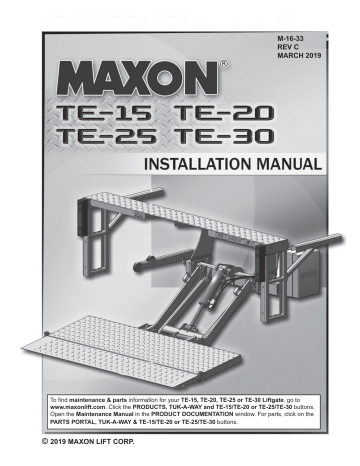 Maxon TE-25/TE-30 TUK-A-WAY® Installation Manual | Manualzz