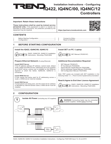 TREND IQ422, IQ4NC/00, IQ4NC/12 Installation Instructions Manual | Manualzz