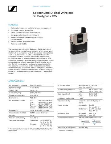 Sennheiser SL Bodypack DW Spec Sheet | Manualzz