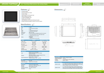 Aplex ARCDIS-112AP Industrial Display Data Sheet | Manualzz