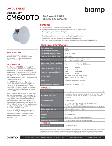 Biamp CM60DTD Data Sheet | Manualzz