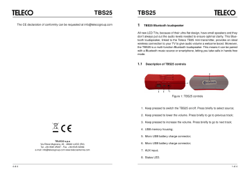 Teleco TBS25 INCLUDED TKB25 User Manual | Manualzz