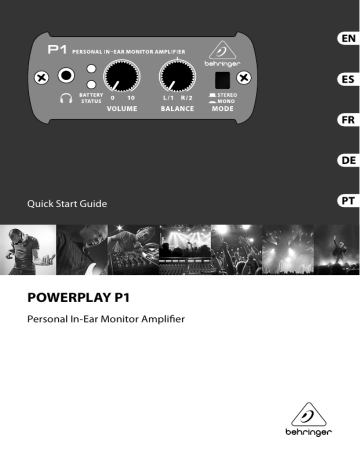 Behringer P1 Personal Monitor Quick Start Guide | Manualzz