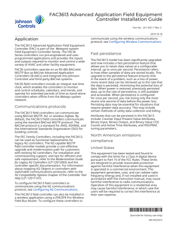 Johnson Controls FAC3613 Installation Manual | Manualzz