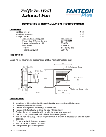 Fantech Ezifit EIE150 Installation Instructions | Manualzz