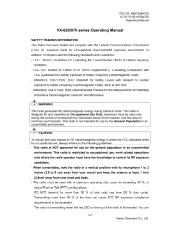 Vertex VX-820 Series Operating Manual | Manualzz