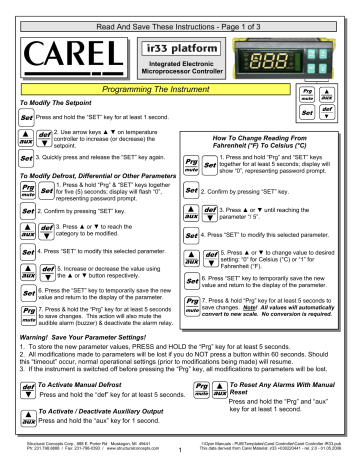 Carel ir33 platform Instructions | Manualzz