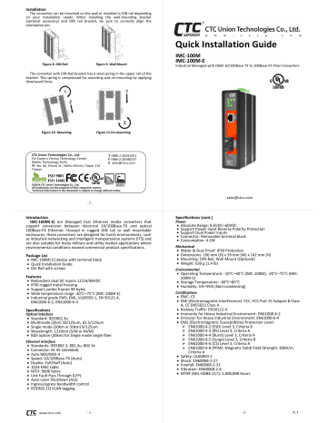 CTC Union IMC-100M-E Quick Installation Manual | Manualzz