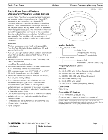 Lutron Electronics LRF2-OCR2B-P-WH Manual | Manualzz