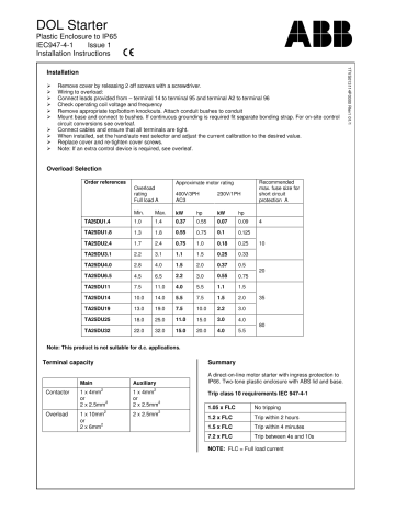 ABB DOL Starter Installation Instructions | Manualzz
