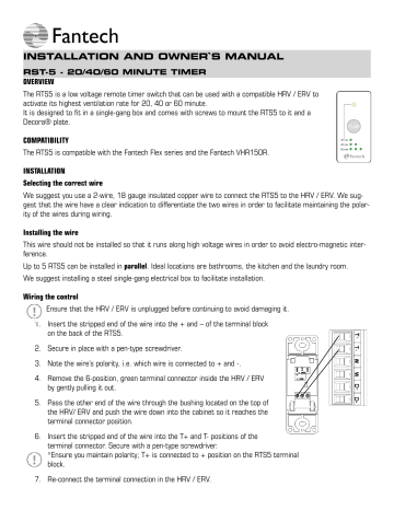Fantech RTS5 Installation And Owner's Manual | Manualzz