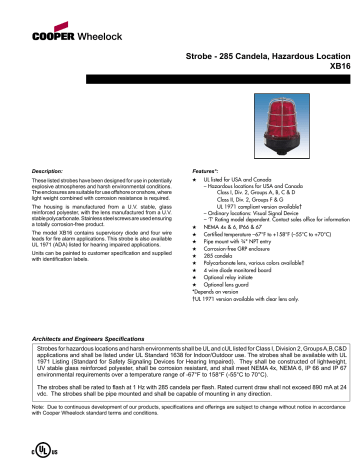 Cooper Wheelock XB16 Specification | Manualzz