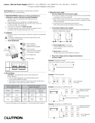 Lutron Electronics QSPS-P1-1-50 Installation Instructions | Manualzz