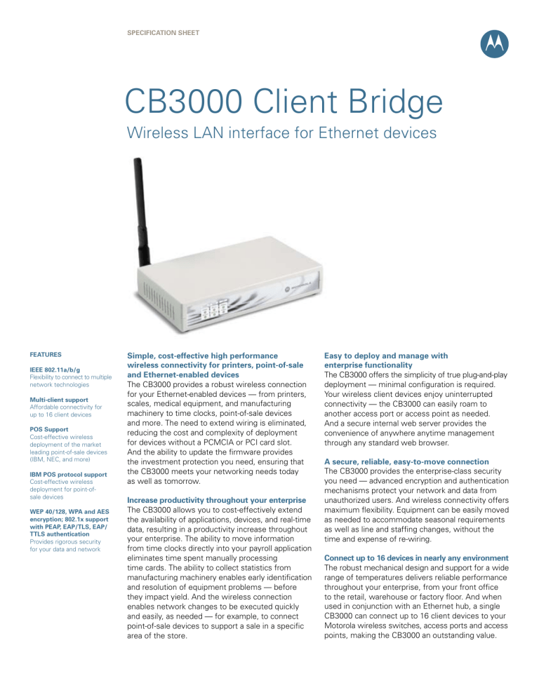 Motorola CB3000 - Client Bridge - Wireless Access Point Specification ...