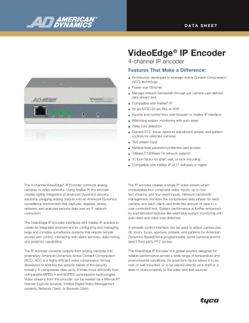 American Dynamics VideoEdge ADEIP4PS Data Sheet | Manualzz