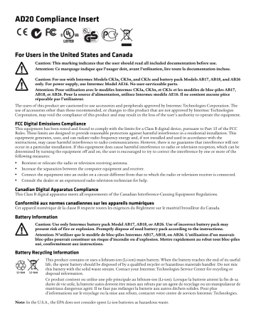 Intermec AD20 Supplementary Manual | Manualzz