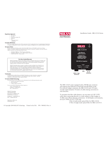 MiLAN MIL-C2114 Series Installation Manual | Manualzz
