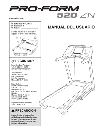 Pro-Form 520 Zn Treadmill, PFTL59112 Manual Del Usuario | Manualzz