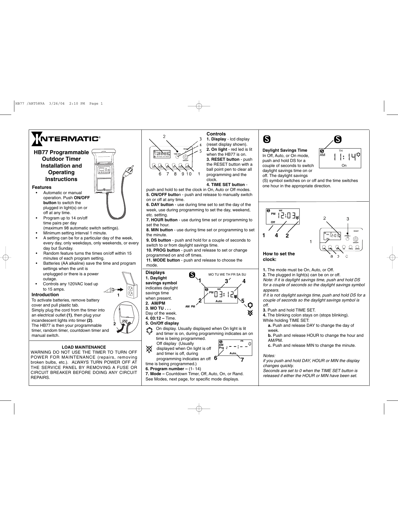 Intermatic Light Timer Ss7c Manual | Shelly Lighting