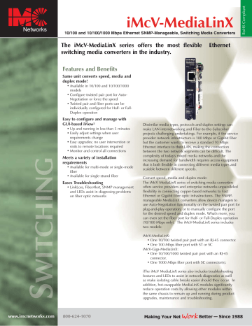 IMC Networks iMcV-MediaLinX Series Features And Benefits | Manualzz
