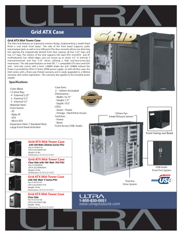 Ultra Products Mid-Tower Case Grid ATX Specification Sheet | Manualzz
