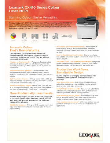 Lexmark CX410E, CX410de Specifications | Manualzz