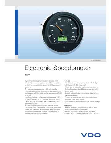 VDO ELECTRONIC SPEEDOMETER 1323 Datasheet | Manualzz