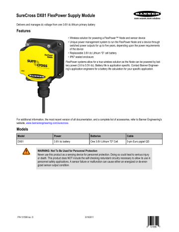 Banner SureCross DX81 Specification Sheet | Manualzz