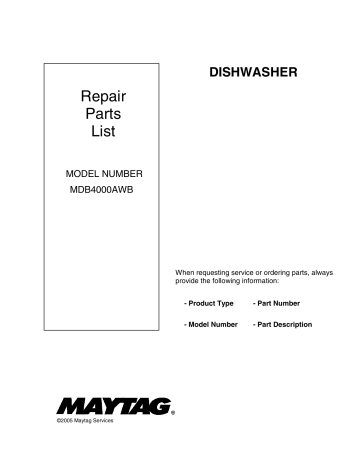 Maytag MDB4000AWA, MDB4000AWB Repair Parts List Manual | Manualzz