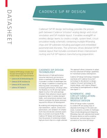 Cadence CADENCE SIP RF, SiP RF design Datasheet | Manualzz