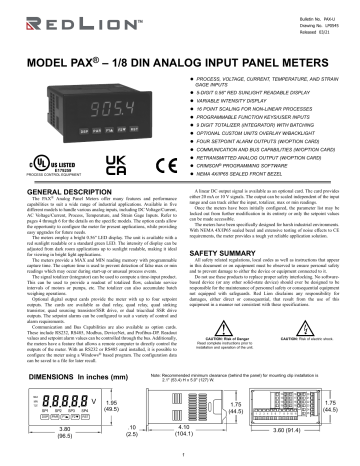 red lion PAX ANALOG, Pax Product Manual | Manualzz