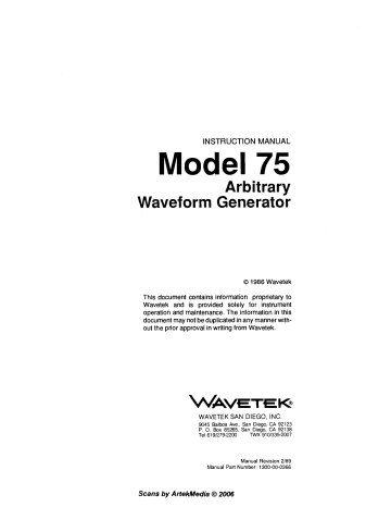 Wavetek 75 Arbitrary Waveform Generator Manual - Read Online & Download ...